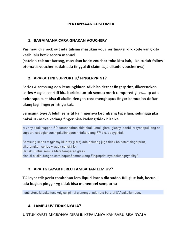 Pertanyaan Customer | PDF