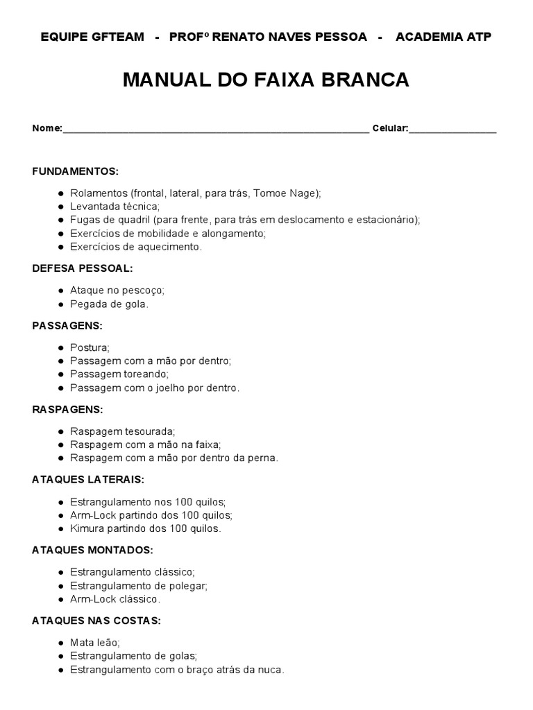 Manual Do Faixa Branca - Jiu-Jitsu | PDF