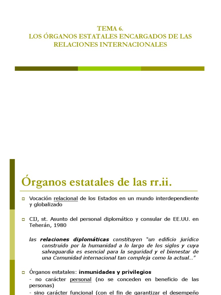 Tema 6. Órganos Estado RRII | PDF | Diplomacia | Misión diplomática