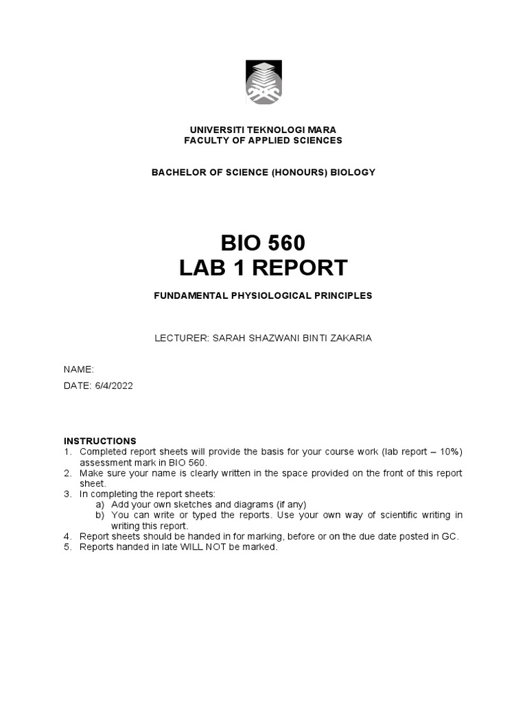 BIO560 Lab Report 1 (Result) | PDF