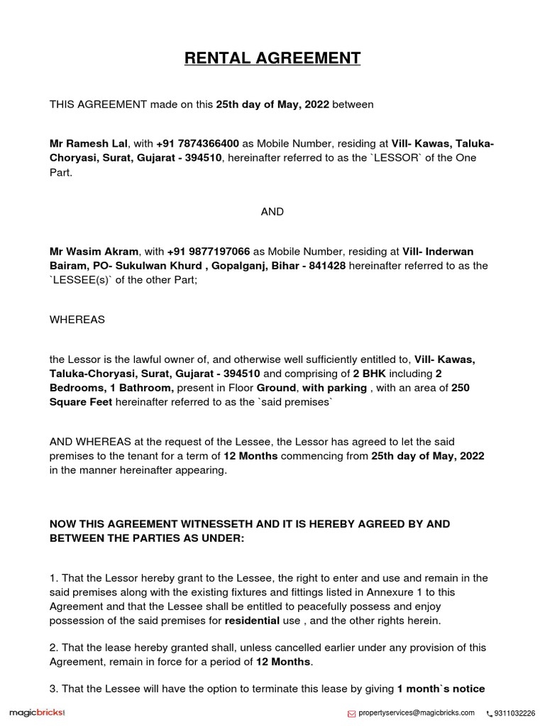 Rent Agreement Final Output 83463 | PDF | Lease | Real Property Law