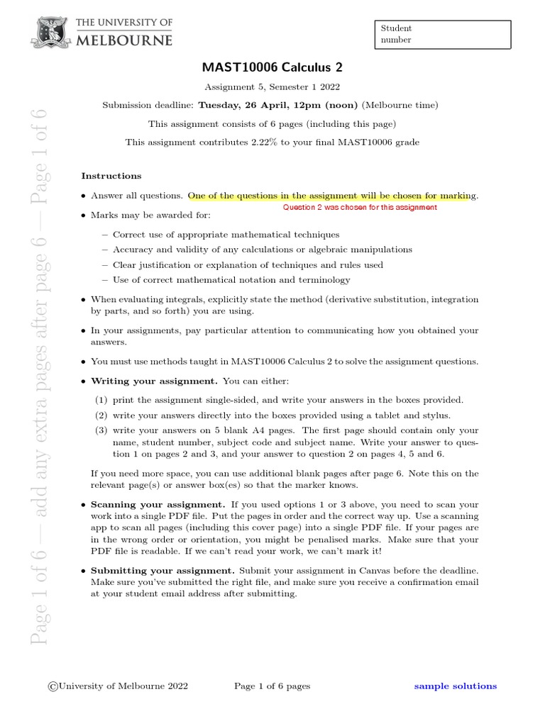 MAST10006 Assignment 5 2022s1 Solutions | PDF | Ordinary Differential ...