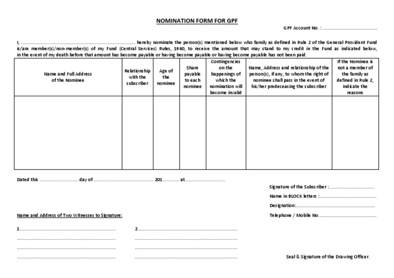 Nomination Form GPF | PDF | Service Industries | Telecommunications