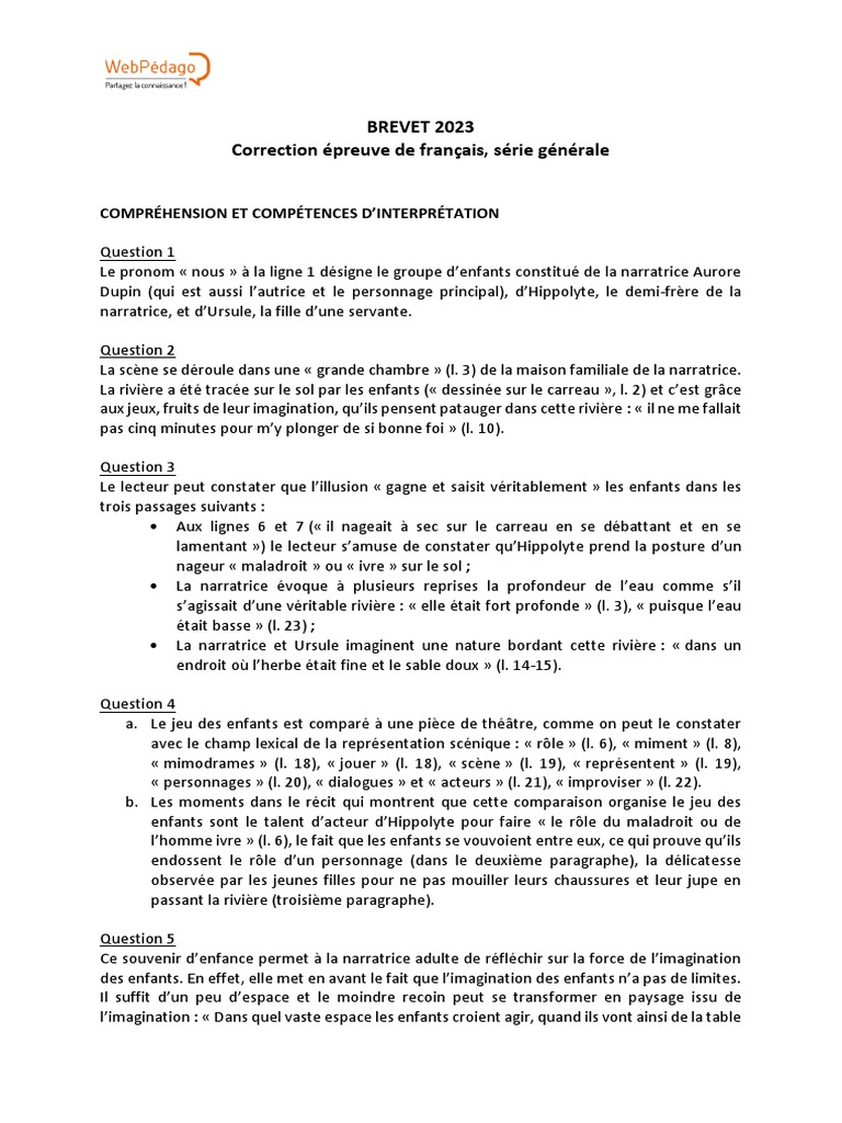 Correction Brevet Français 2023 | PDF | Autobiographies | Sujet (Grammaire)