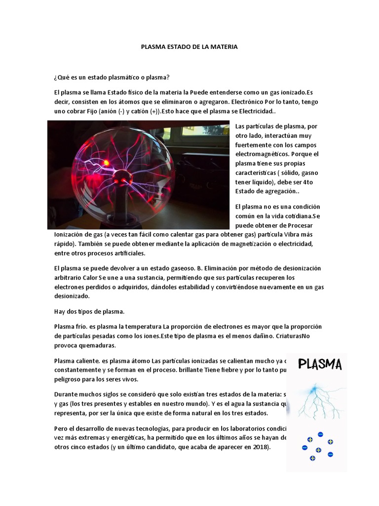 El Plasma: Cuarto Estado de la Materia | PDF | Plasma (Física) | Importar