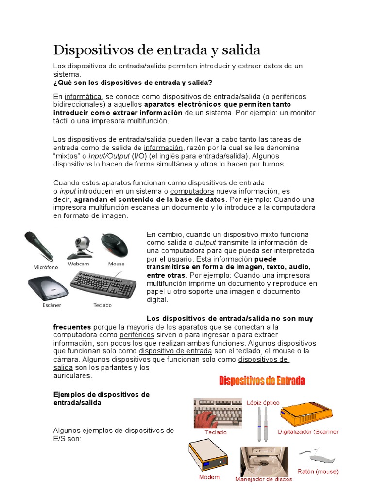 Dispositivos de Entrada y Salida | PDF | Periférico | Hardware de la computadora