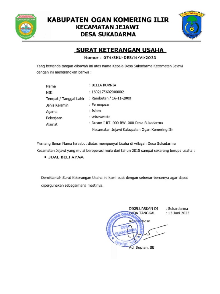 Surat Keterangan Usaha | PDF