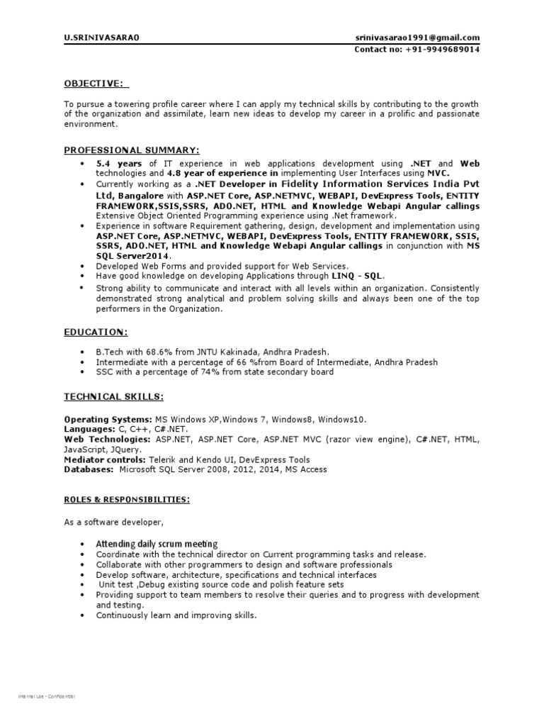 Naukri Srinivasrao (5y 4m) | PDF | Entity Framework | Language Integrated Query