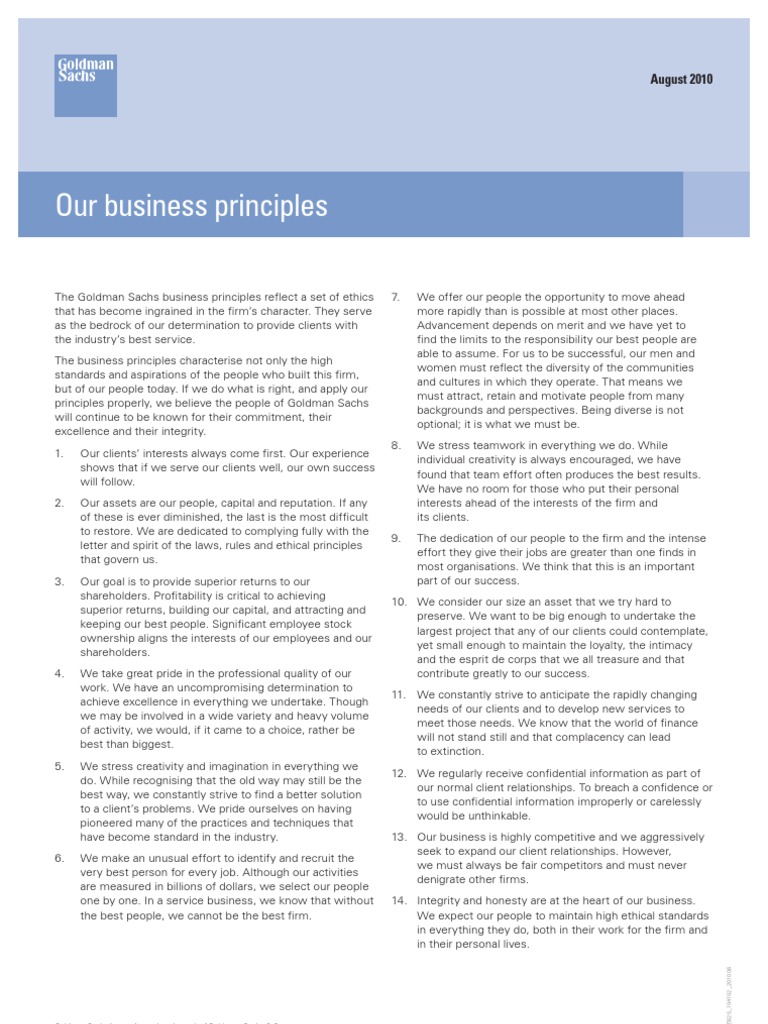 Our Business Principles | PDF | Goldman Sachs | Confidentiality