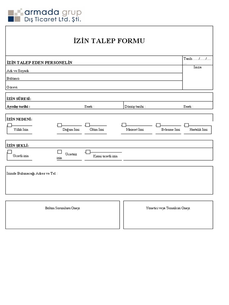 İzi̇n Talep Form1 | PDF
