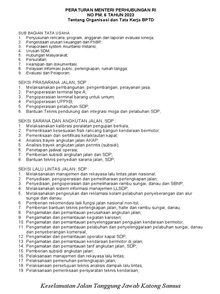 Tupoksi BPTD PM 6 2023 | PDF Tupoksi BPTD PM 6 2023 | PDF