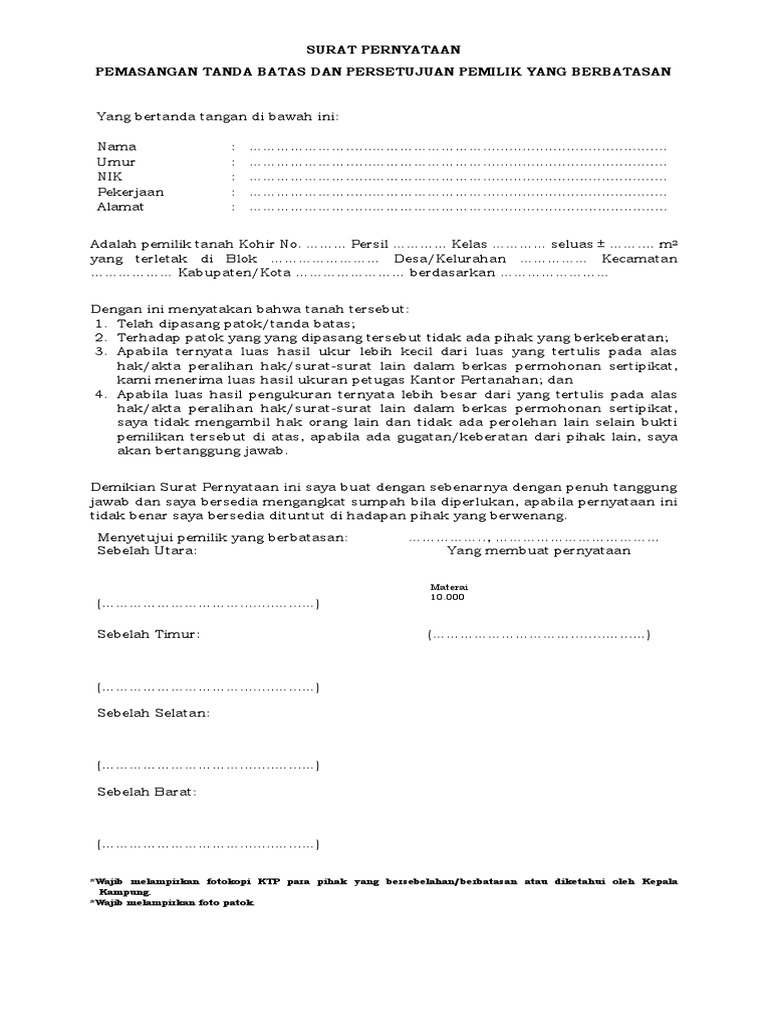 Surat Pernyataan Tanda Batas Tanah | PDF