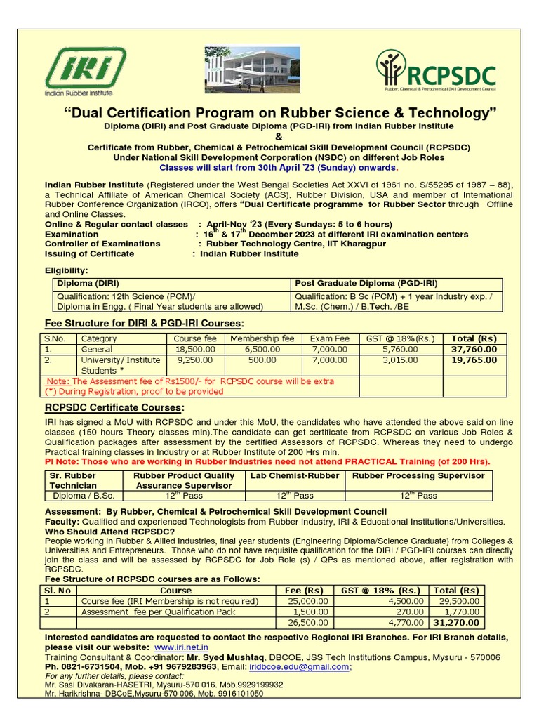 Brochure-on-Dual Cerification Course On RUBBER TECHNOLOGY Wordfile-2023 ...