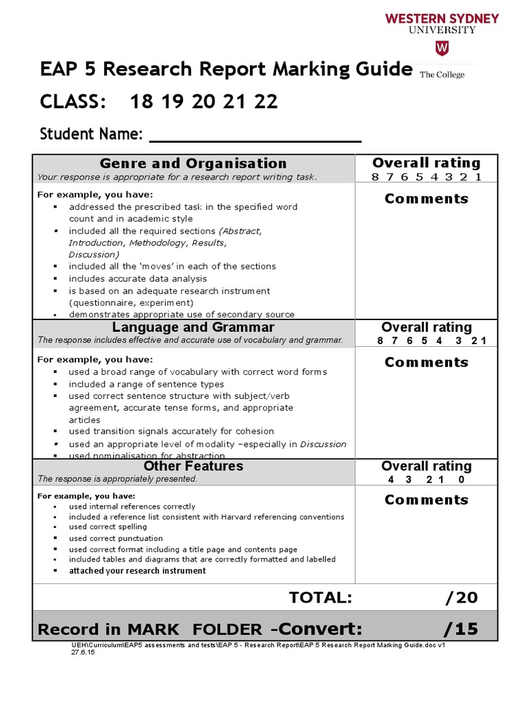 EAP 5 Research Report Marking Guide | PDF | Human Communication ...
