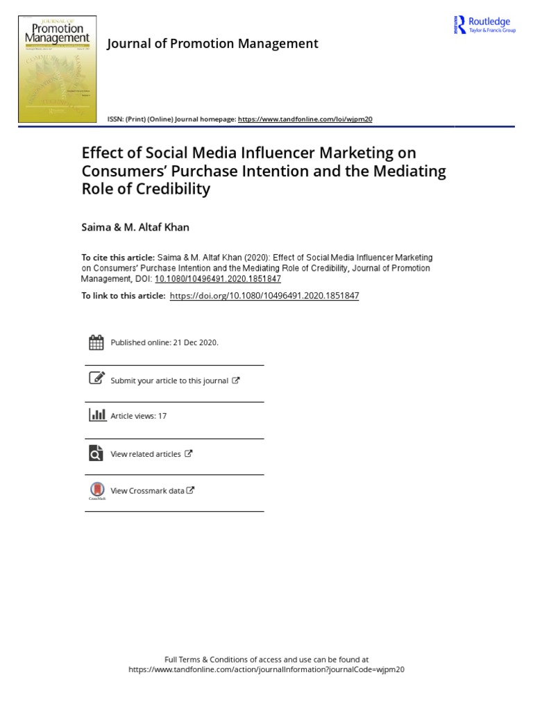 Effect of Social Media Influencer Marketing On Consumers' Purchase Intention and The Mediating ...