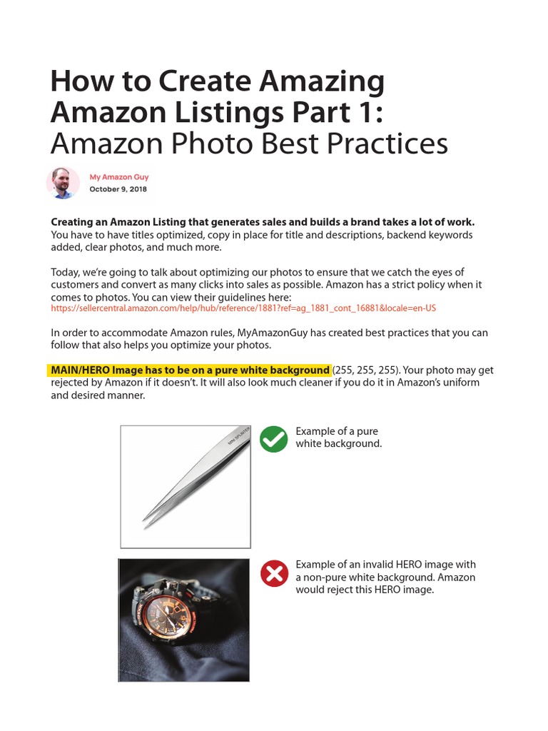 How To Create Amazing Amazon Listings Part 1 Amazon Photo Best Practices Pdf Computing