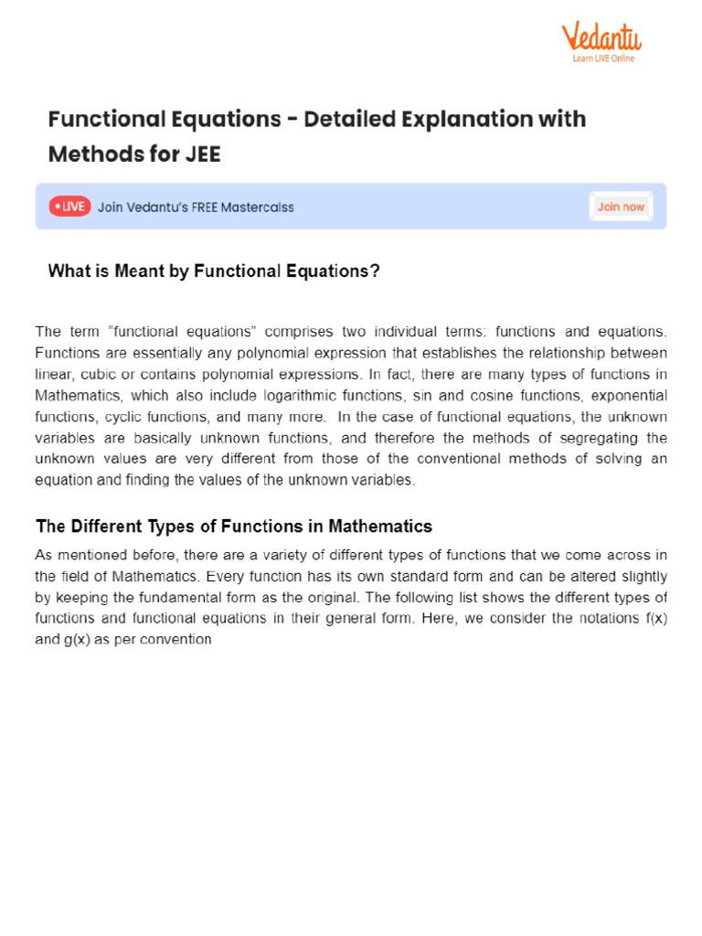 Functional Equations - Detailed Explanation With Methods For JEE | PDF Functional Equations - Detailed Explanation With Methods For JEE | PDF