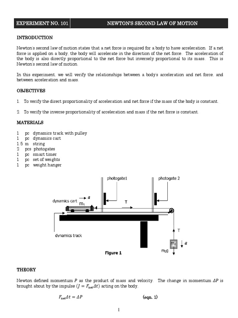 Experiment 101 Newton's Second Law of Motion (Procedures) | PDF ...