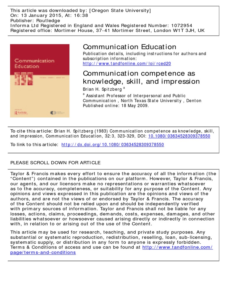 Communication Competence As Knowledge, Skill, and Impression ...