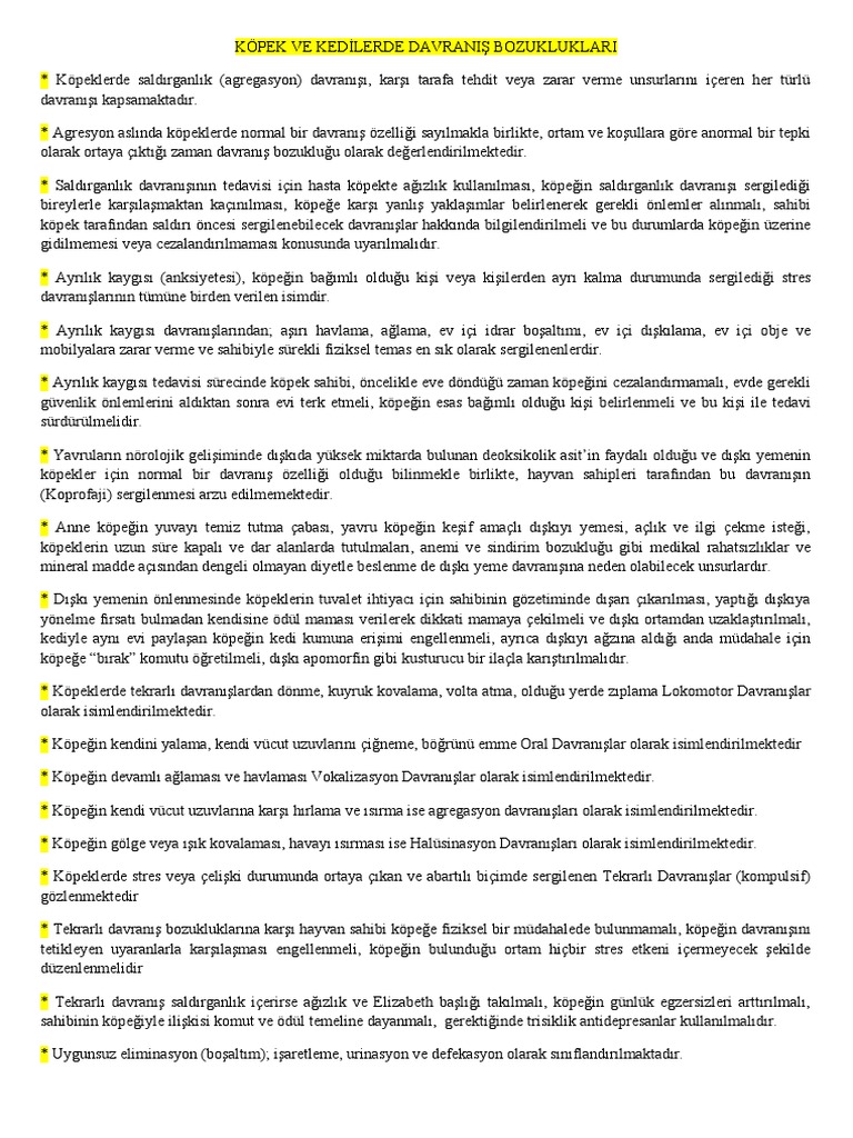 Kopek Ve Kedilerde Davranis Bozukluklari | PDF