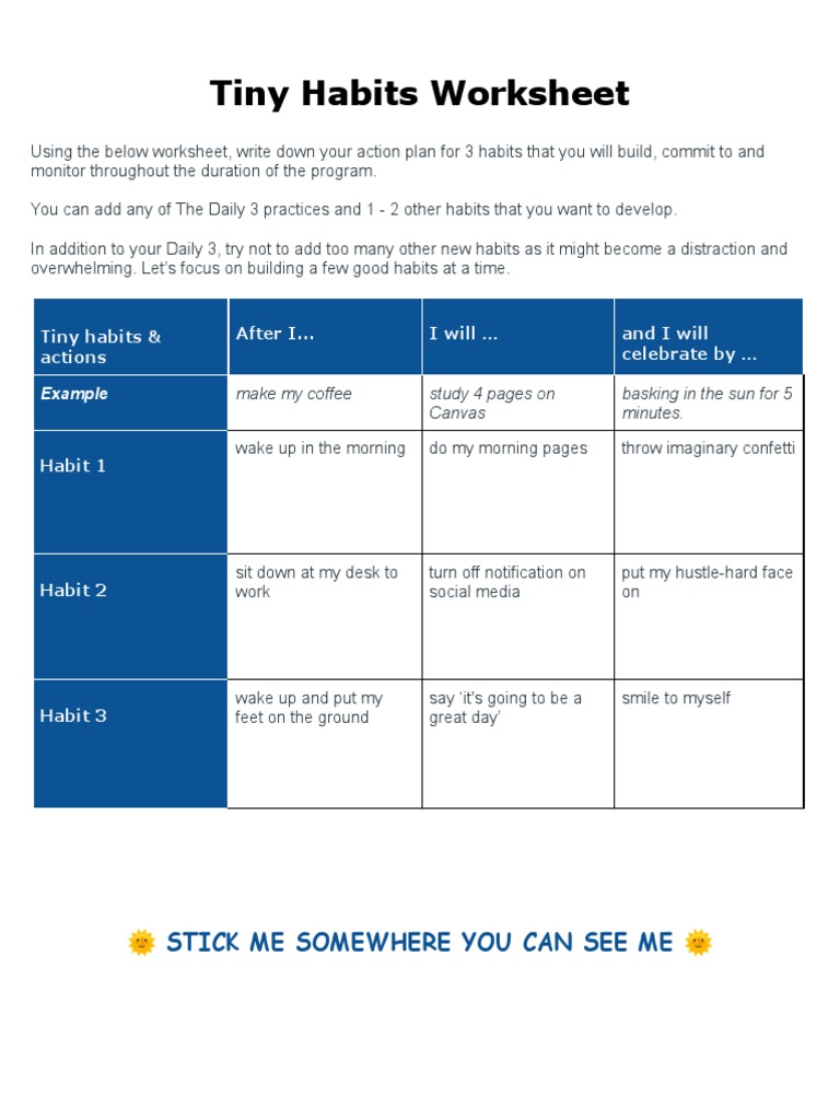 Tiny Habits Action Plan Worksheet | PDF