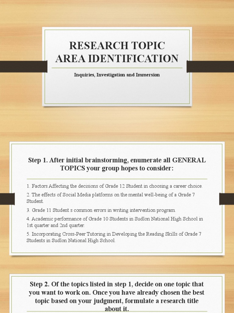 Research Topic Area Identification | PDF | Behavior Modification ...