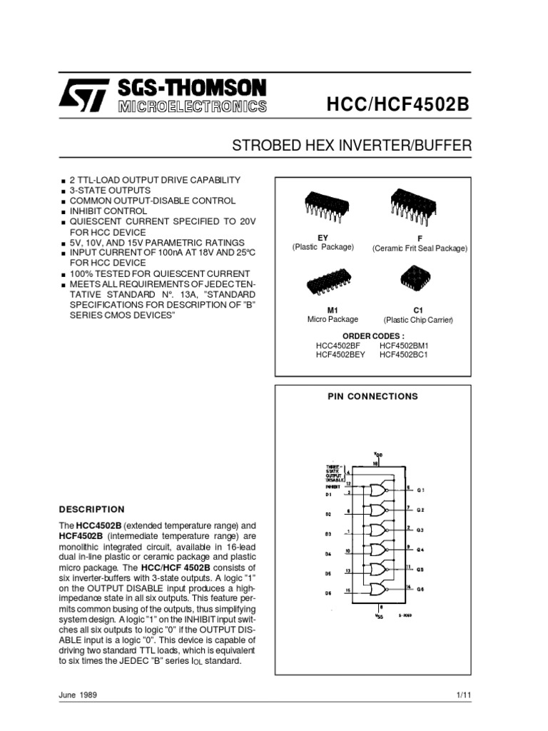 HCC/HCF4502B: Strobed Hex Inverter/Buffer | PDF | Logic Gate ...