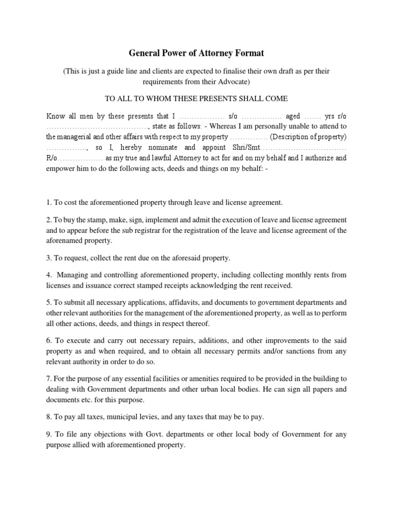 General Power Of Attorney Form Pdf Formate Pdf Lawyer Power Of