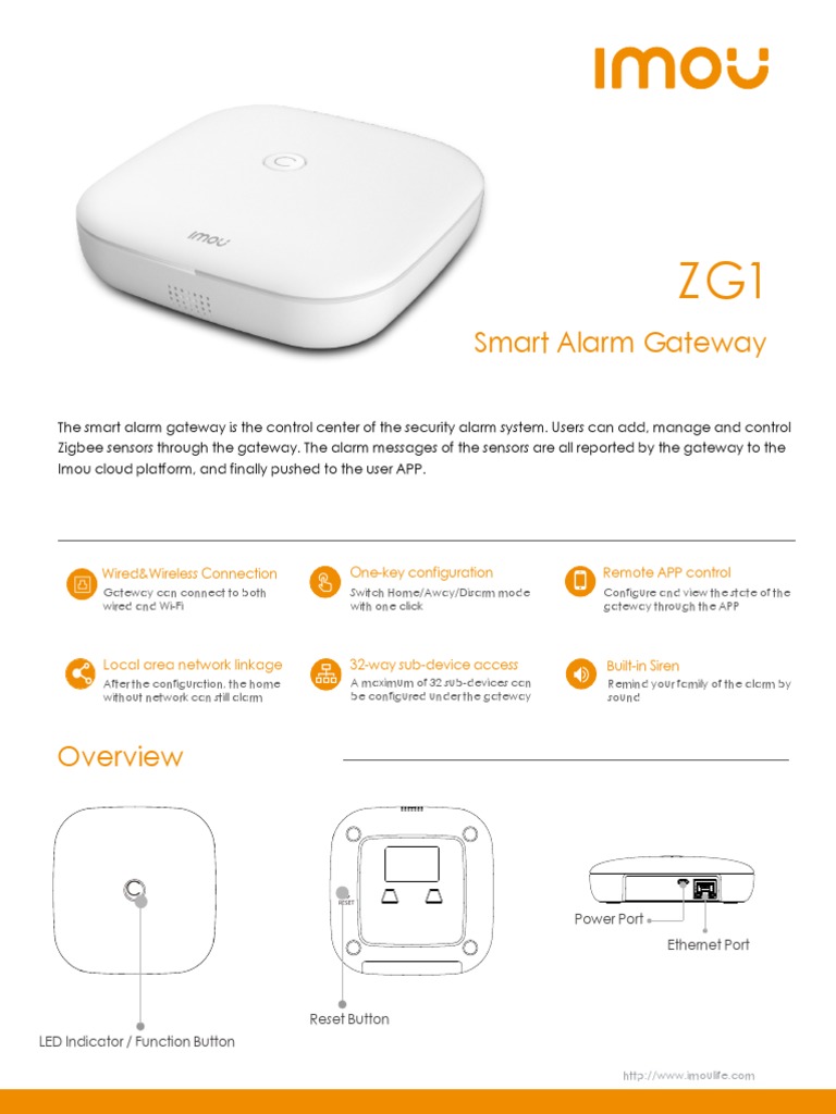 Fisa Tehnica Unitate Centrala Smart Home WiFi Dahua IMOU IOT-GWZ1-EU | PDF