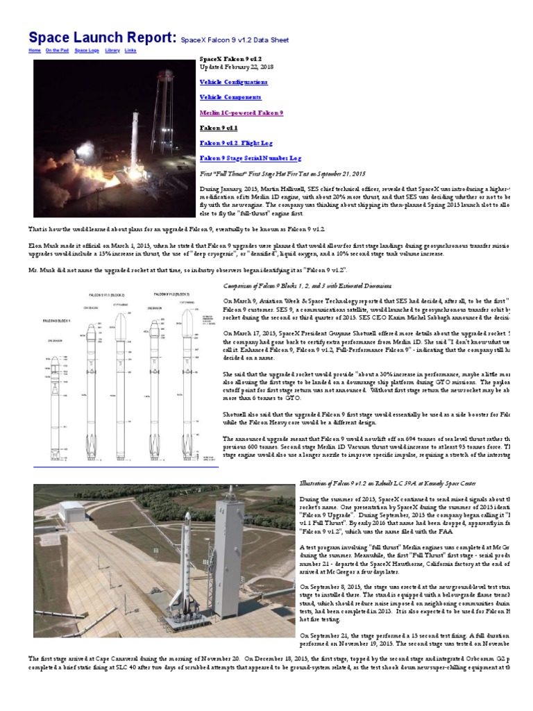 Spacex Falcon 9 v1.2 Data Sheet | PDF | Falcon 9 | Space X