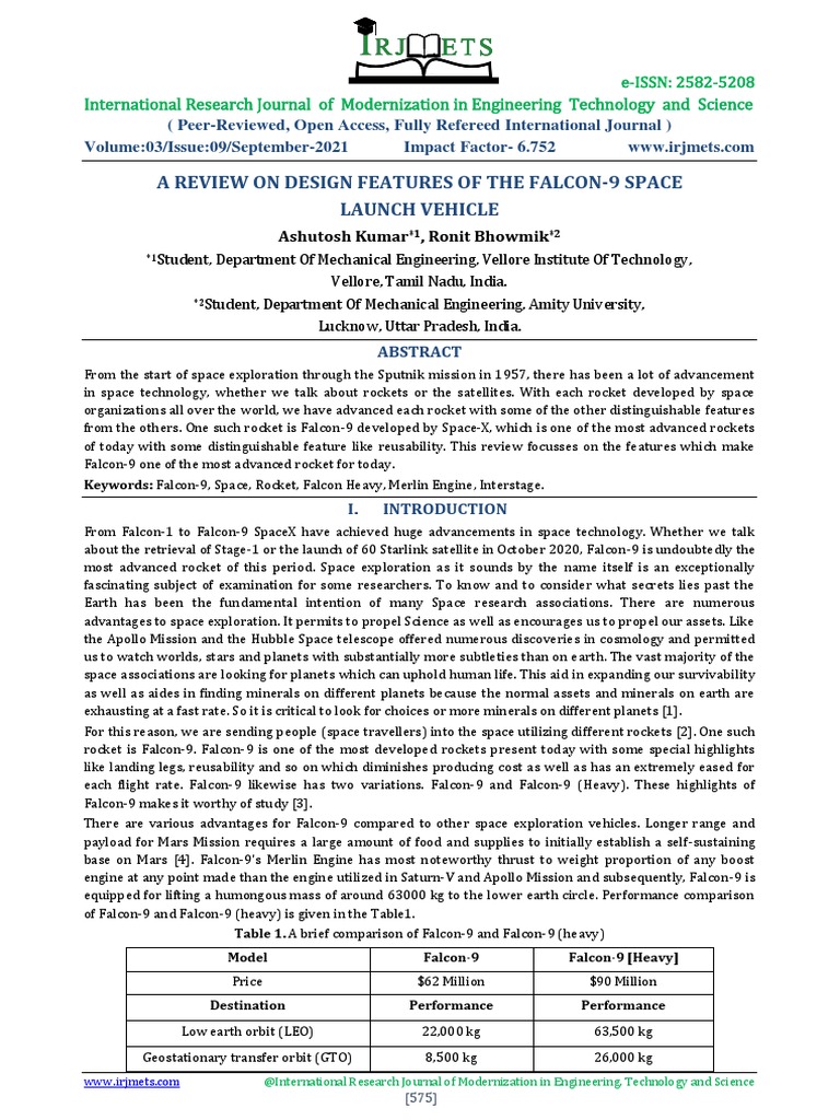 Falcon-9 Rocket Design Features Review | PDF | Falcon 9 | Mach Number