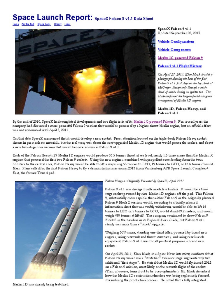 Space Launch Report Falcon 9 Data Sheet | PDF | Falcon 9 | Space X