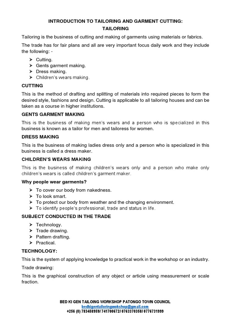 INTRODUCTION TO TAILORING AND GARMENT CUTTING | PDF | Sewing Machine ...