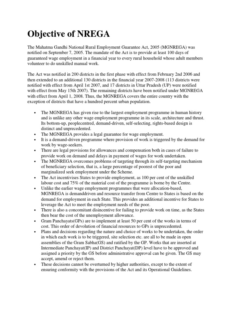 Objective of NREGA | PDF | Economies | Government