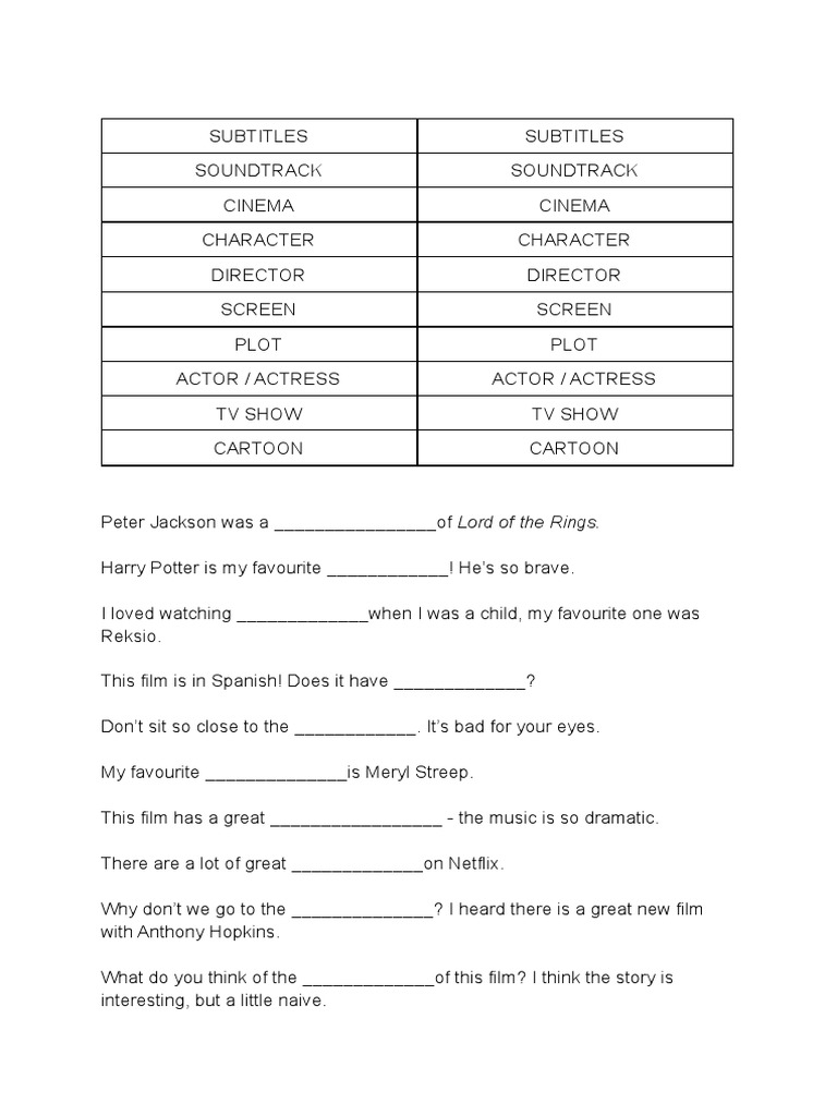 Cinema Vocabulary: A2 | PDF | Art