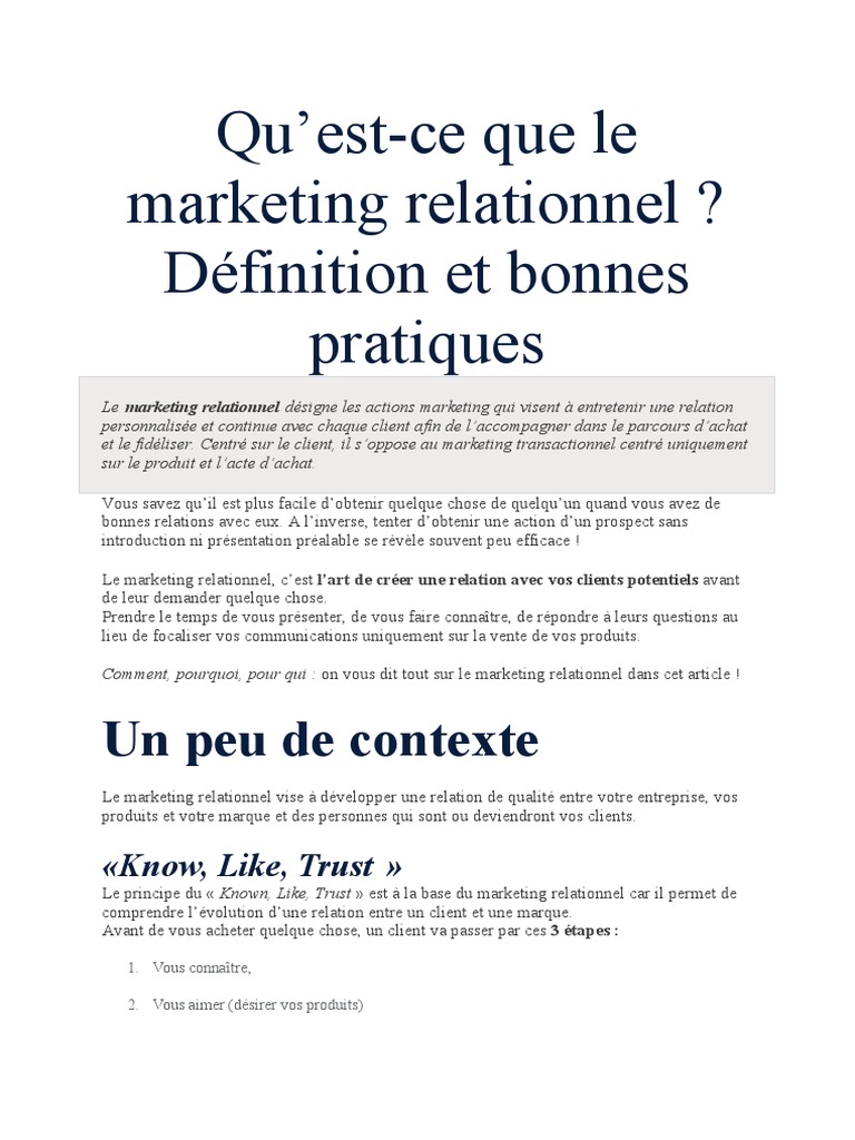 Qu est ce que le marketing relationnel | PDF | Commercialisation ...