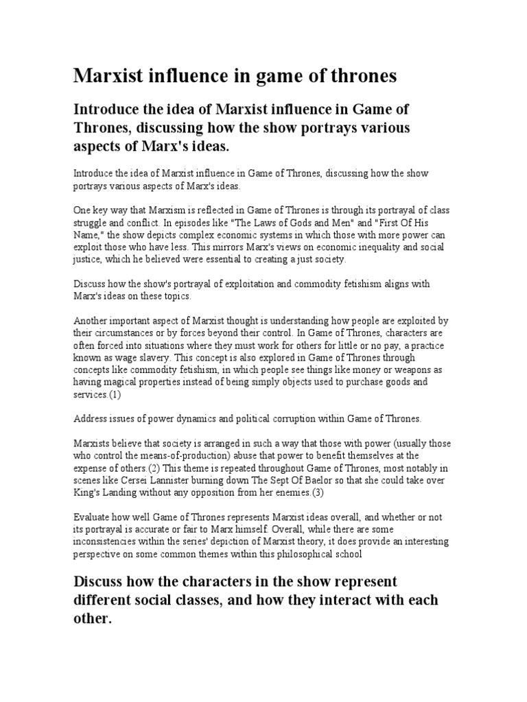 Marxist Influence in Game of Thrones | PDF | Marxism | Karl Marx