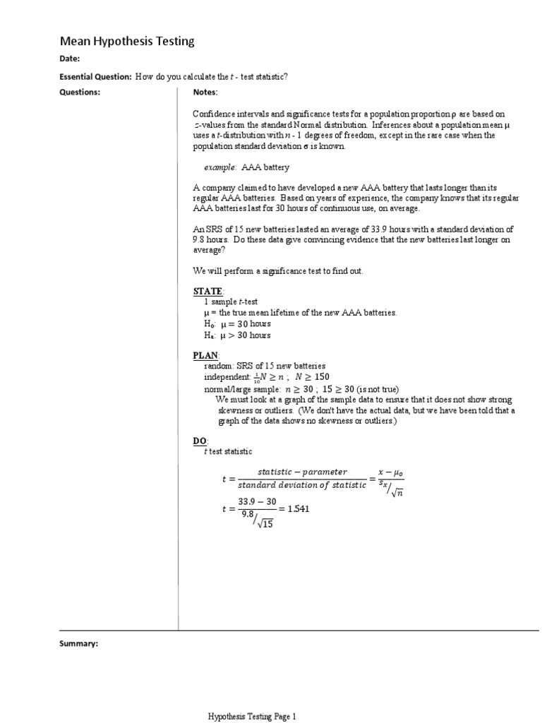 Means Hypothesis Testing | PDF | P Value | Statistical Hypothesis Testing
