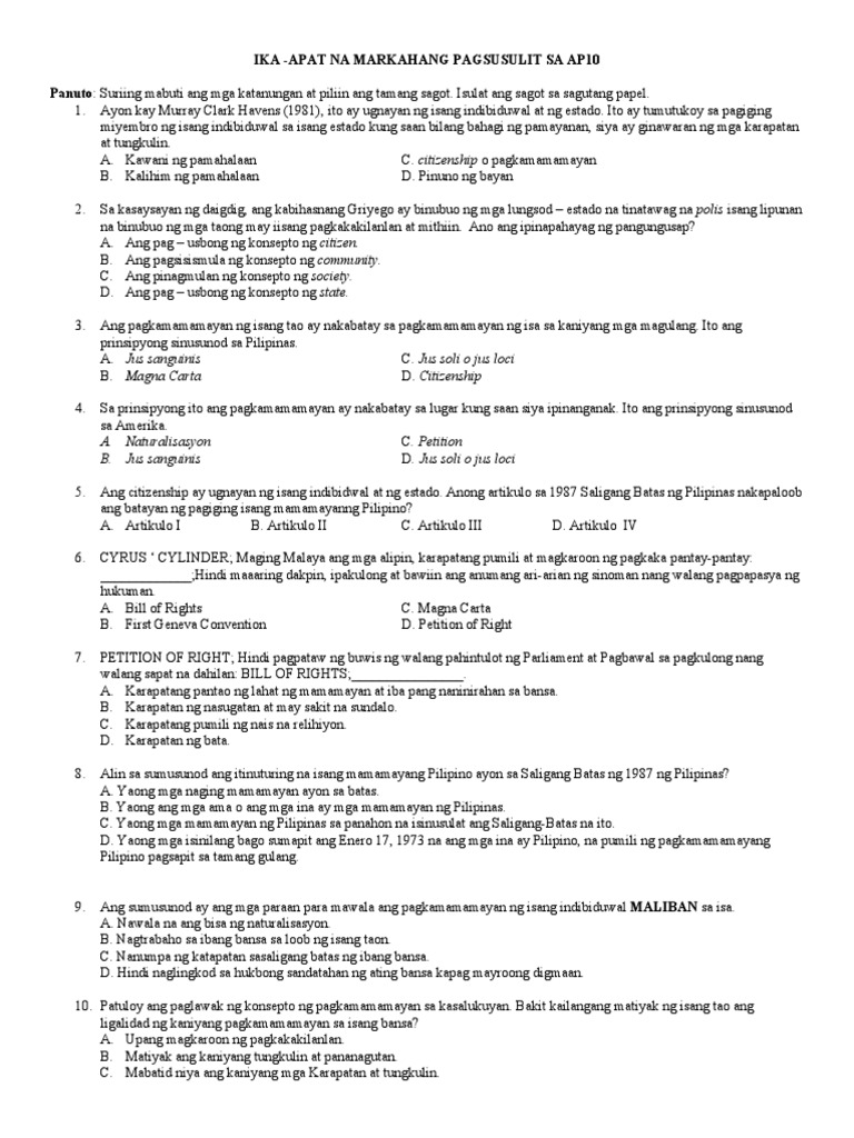 Fourth QT Exam Ap10 | PDF