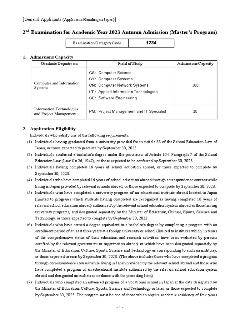 2 Examination For Academic Year 2023 Autumn Admission (Master's Program ...