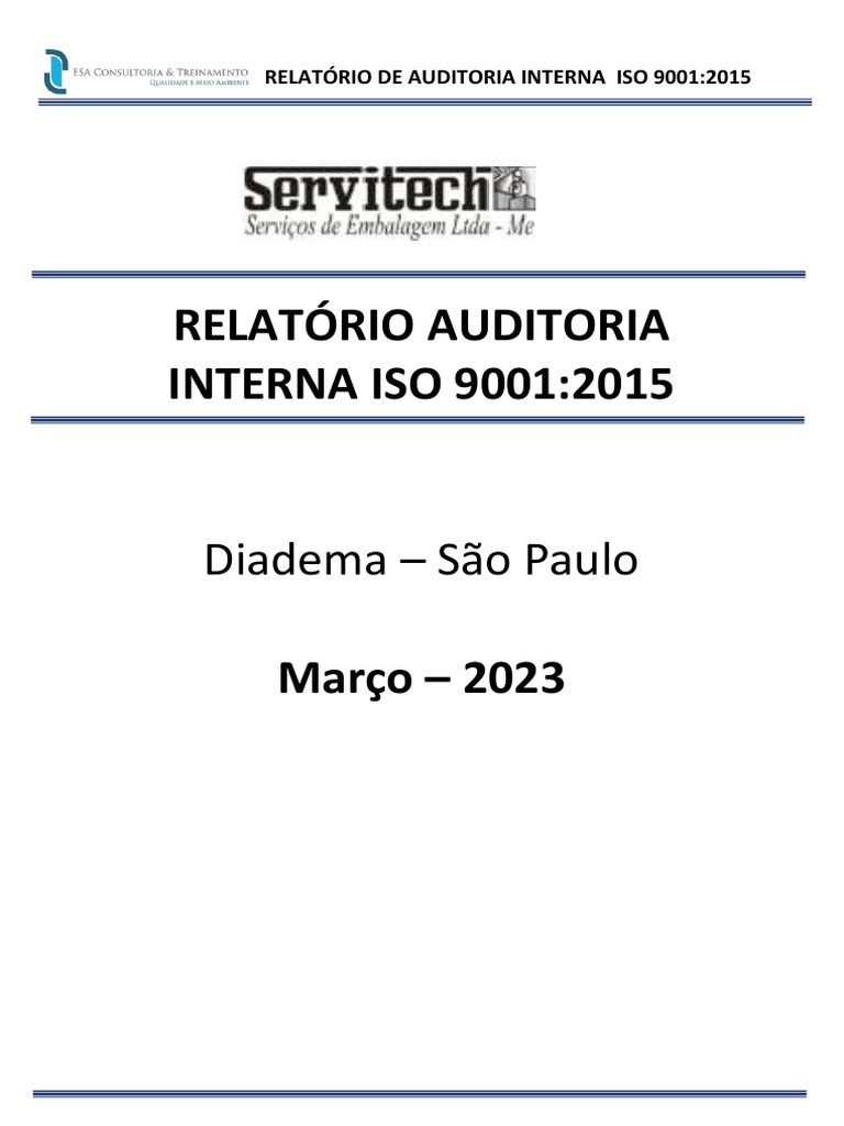 Relatorio Auditoria Interna Iso 9001 - Servitech 2023 | PDF | Gestão de qualidade | Auditoria ...