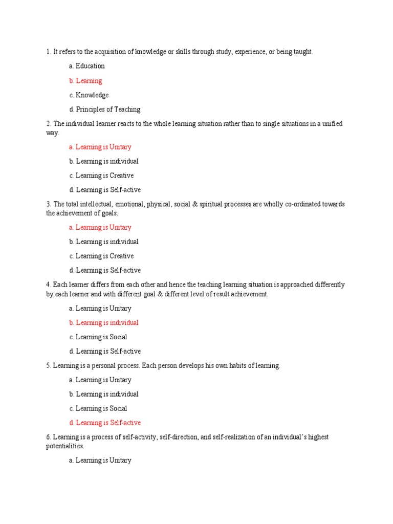 Answer Key Principlesofteaching | PDF | Learning | Neuroscience
