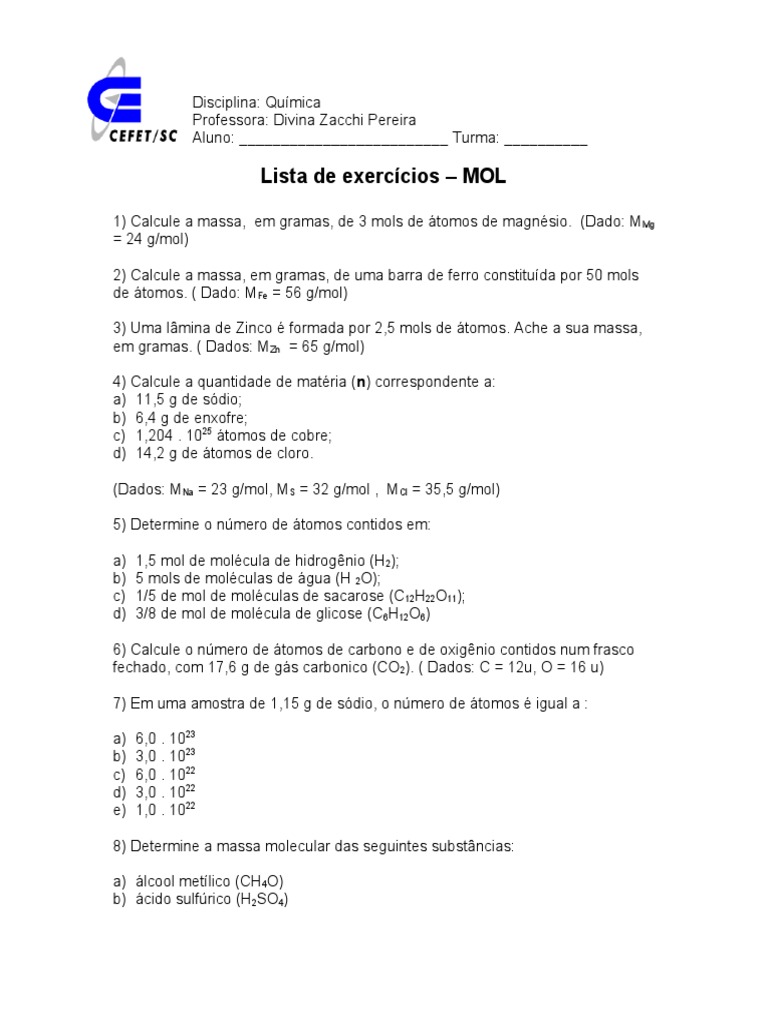 List 2 | PDF | Mol (unidade) | Cloro