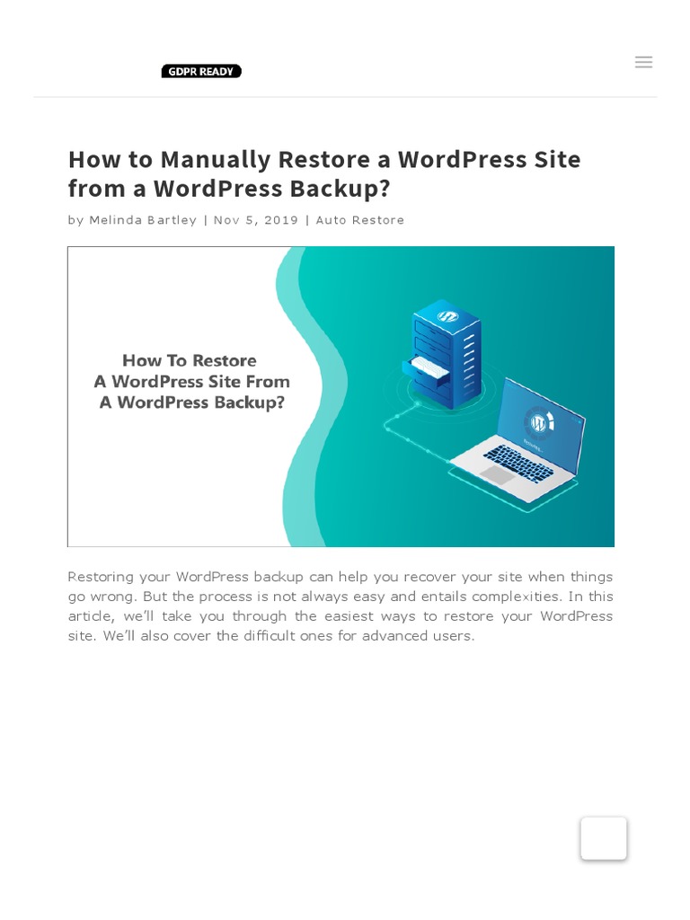 How To Manually Restore A WordPress Site From A WordPress Backup | PDF ...