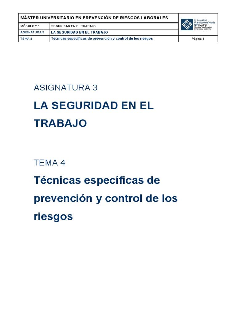 Tema 4. Tecnicas Especificas de Prevencion y Control de Los Riesgos | Descargar gratis PDF ...