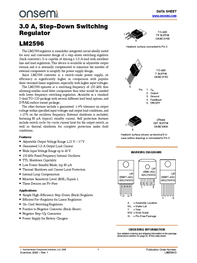 Datasheet LM2596 | PDF | Inductor | Power Supply
