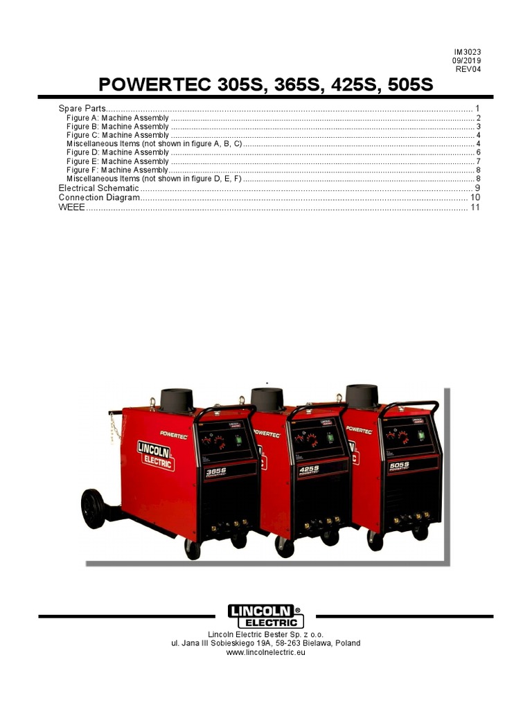Lincoln POWERTEC 305S 365S 425S 505S Spare Parts List | PDF | Rectifier | Fuse (Electrical)