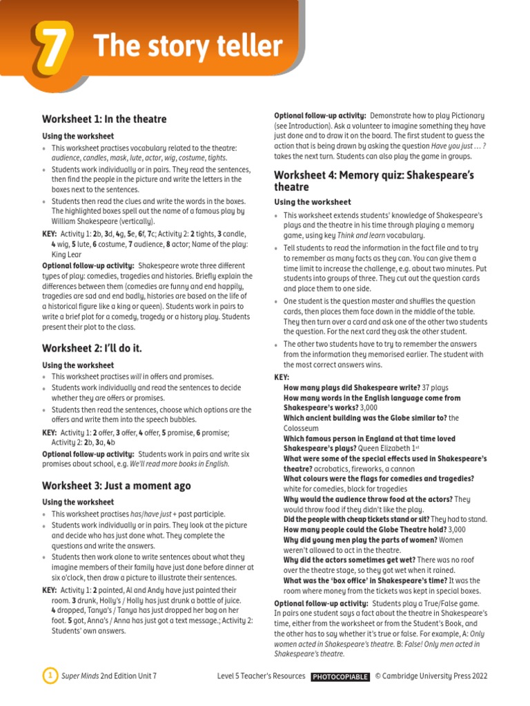 SM2ed Teacher's Resources Worksheet H L5 U7 | PDF | William Shakespeare | Theatre