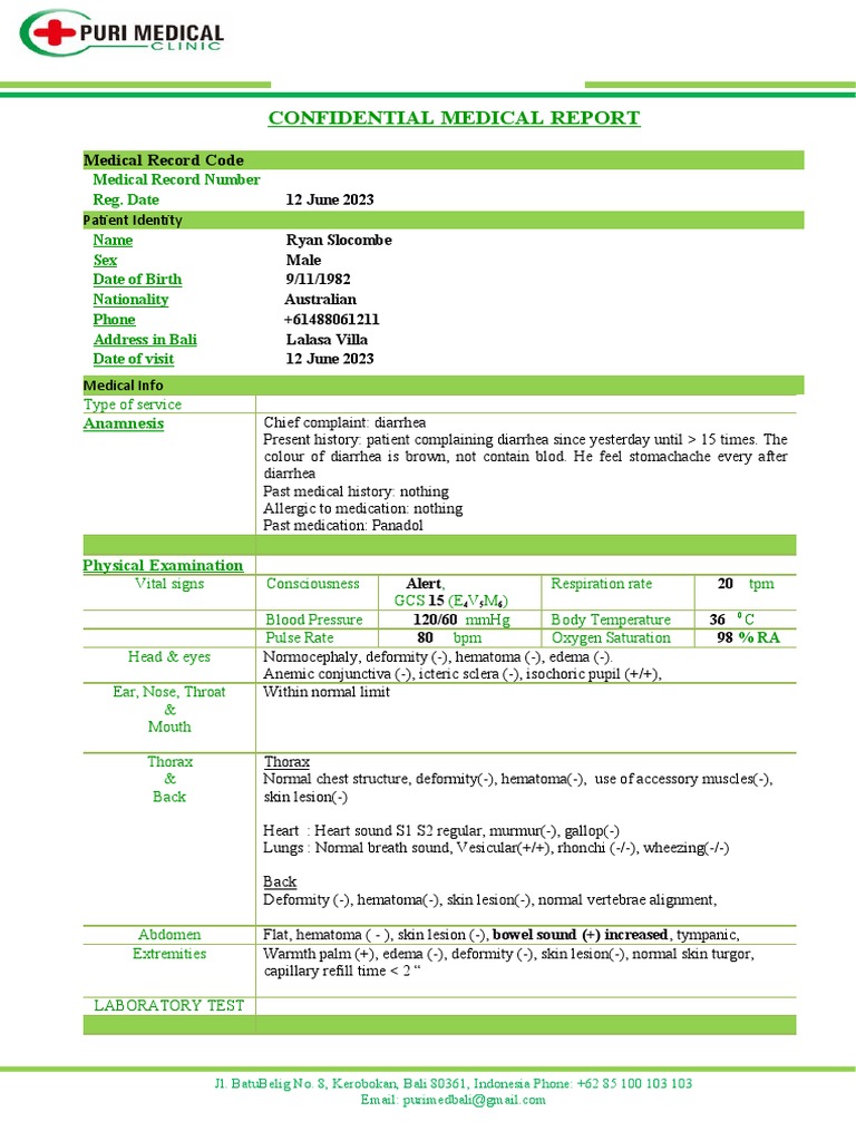 Ryan Slocombe - CONFIDENTIAL MEDICAL REPORT | PDF | Diseases And ...