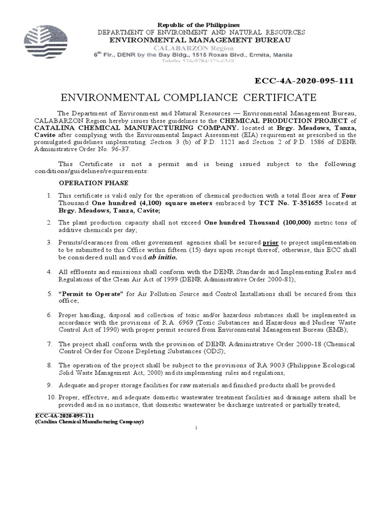 Sample ECC Document | PDF | Environmental Impact Assessment | Clean Air ...